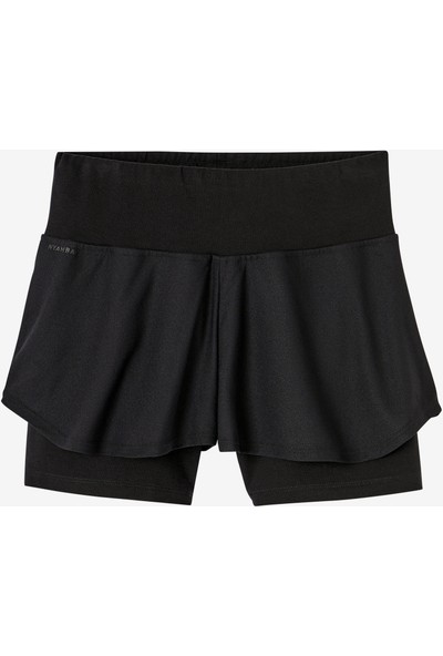 Kadın Fitness Şortu Bisiklet Şort 2 Si Bir Arada Yumuşak Rahat - Siyah - 900