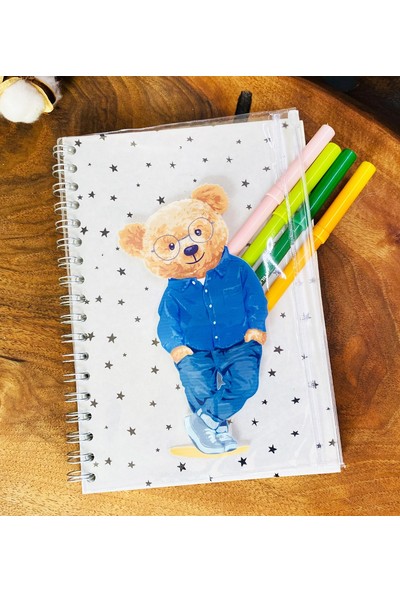 Gift Moda Blue Bear Tasarımlı Çanta Kapaklı Spiralli Defter