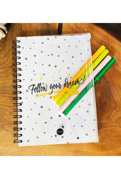Gift Moda Follow Your Dreams Tasarımlı Çanta Kapaklı Spiralli Defter