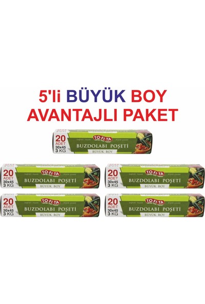 To-fi-ta Büyük Boy Buzdolabi Poşeti 20'li 30 x 45 cm 5'li To-fi-ta Büyük Boy Buzdolabi Poşeti 20'li 30 x 45 cm 5'li