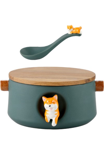 Seramik Ramen Kase 1100 ml Kapaklı Shiba Inu Rölyefleri Anti-Haşlama Aksesuar Yeşil Seramik Ramen Kase 1100 ml Kapaklı Shiba Inu Rölyefleri Anti-Haşlama Aksesuar Yeşil