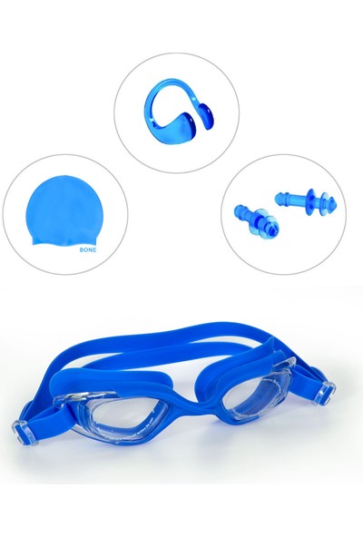Spor Byfit Yüzücü Gözlüğü + Silikon Bone + Burun ve Kulak Tıkacı Full Yüzme Seti