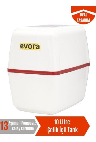 Evora 13 Aşamalı 10 Lt Beyaz Kapalı Oval Kasa Pompasız Su Arıtma Cihazı Evora 13 Aşamalı 10 Lt Beyaz Kapalı Oval Kasa Pompasız Su Arıtma Cihazı