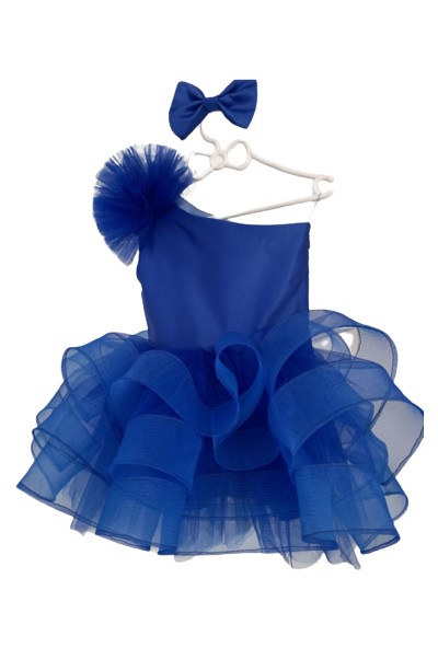 Saks Mavisi Saten Grenli Tek Omuz Kabarık Elbise Saks Mavisi Saten Grenli Tek Omuz Kabarık Elbise