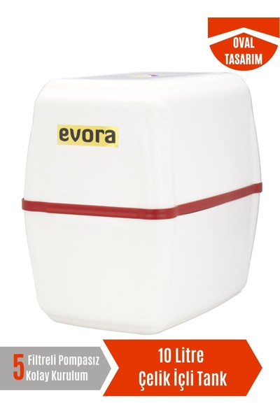 Evora 5 Aşamalı 10 Lt Beyaz Kapalı Oval Kasa Pompasız Su Arıtma Cihazı Evora 5 Aşamalı 10 Lt Beyaz Kapalı Oval Kasa Pompasız Su Arıtma Cihazı