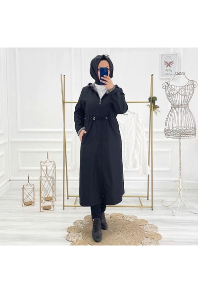 Alnida Collection Siyah Içi Çizgili ve Kendinden Astarlı Su Geçirmez Kadın Trençkot Alnida Collection Siyah Içi Çizgili ve Kendinden Astarlı Su Geçirmez Kadın Trençkot