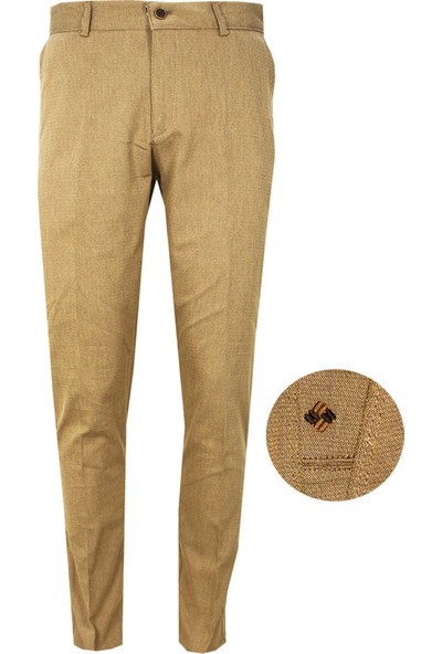 Erkek Buğday Rengi Klasik Kesim Keten Pantolon