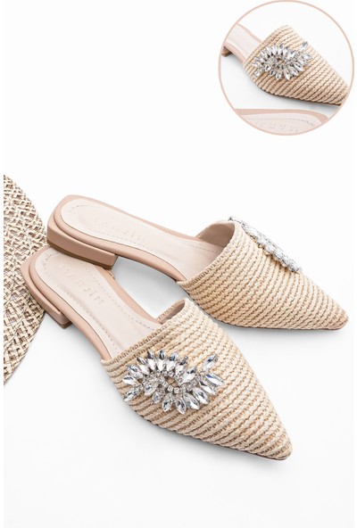 Marjin Kadın Taşlı Hasır Örgü Topuklu Terlik Peliza Marjin Kadın Taşlı Hasır Örgü Topuklu Terlik Peliza