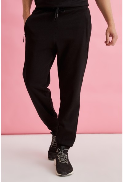 Z Giyim Erkek Siyah Paça Ribanalı Alt Eşofman