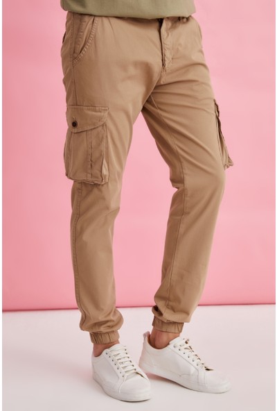 Z Giyim Erkek Bej Paça Lastikli Kargo Cep Pantolon
