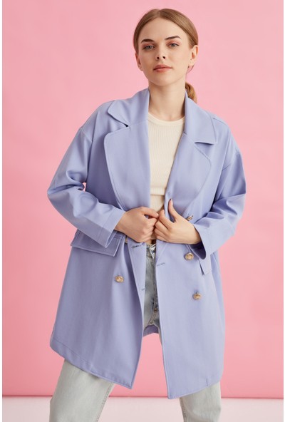 Z Giyim Kadın Mavi Kruvaze Yaka Oversize Blazer Ceket Z Giyim Kadın Mavi Kruvaze Yaka Oversize Blazer Ceket
