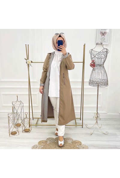 Alnida Collection Bej Içi Çizgili ve Kendinden Astarlı Su Geçirmez Kadın Trençkot Alnida Collection Bej Içi Çizgili ve Kendinden Astarlı Su Geçirmez Kadın Trençkot