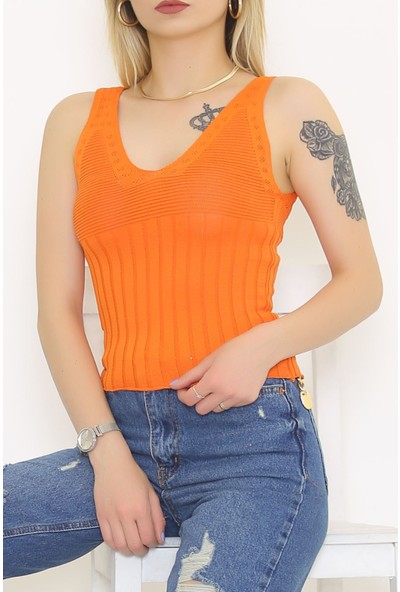 Kalın Askılı Triko Turuncu
