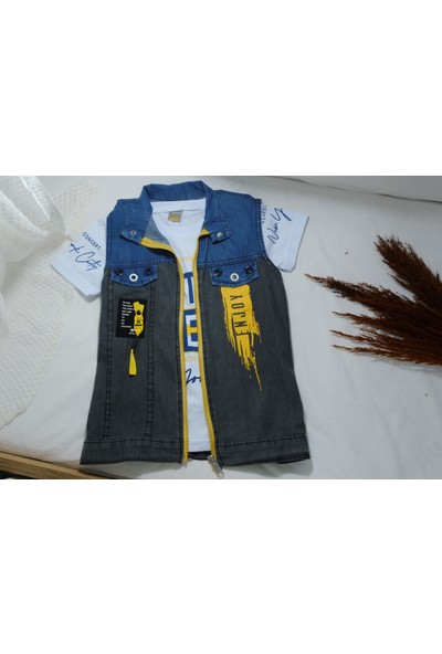 Üçlü Kot Yelekli Takım