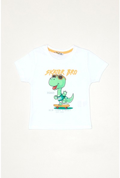 FullaModa Baskılı Bisiklet Yaka Çocuk Tişört FullaModa Baskılı Bisiklet Yaka Çocuk Tişört