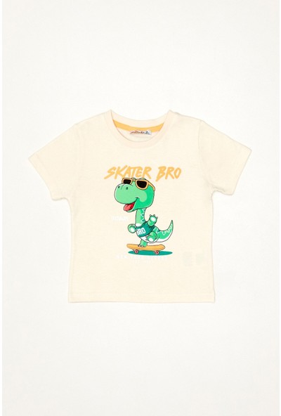 FullaModa Baskılı Bisiklet Yaka Çocuk Tişört FullaModa Baskılı Bisiklet Yaka Çocuk Tişört