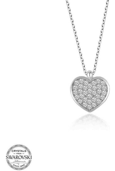 Gumush Swarovski Taşlı Gümüş Kalp Bayan Kolye