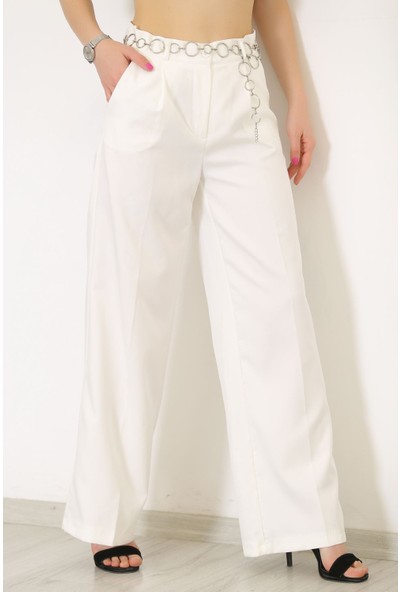 Hepsiyenimoda Palazzo Kumaş Pantolon Beyaz