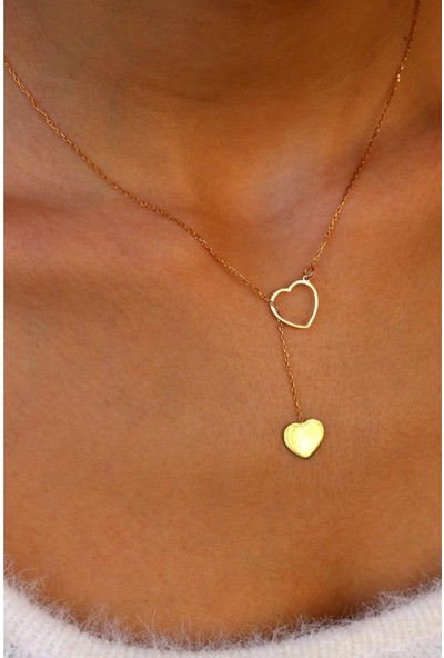 Market Of Universe Kadın 925 Ayar Gümüş Altın Kaplama Iç Içe Kalp Kolye