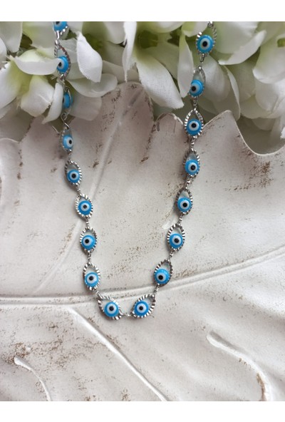 Marsupilami Stores Gümüş Renk Nazar Boncuklu Çelik Kolye Marsupilami Stores Gümüş Renk Nazar Boncuklu Çelik Kolye