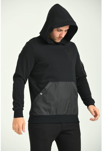 Linke Paraşüt Cep Siyah Sweatshirt