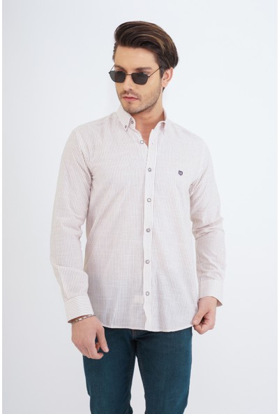 Tommy & More Tommy&more 5 Şeritli Erkek Keten Gömlek