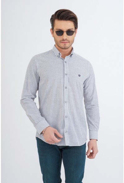 Tommy & More Tommy&more 5 Şeritli Erkek Keten Gömlek