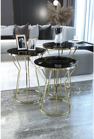 Home Bella Valero Concept Kum Saati Gold Siyah Kırılmaz Cam3 Lü Zigon