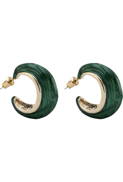 TUE Jewellery Paslanmaz Italyan Çelik Yeşil Seramik Yarımay Küpe