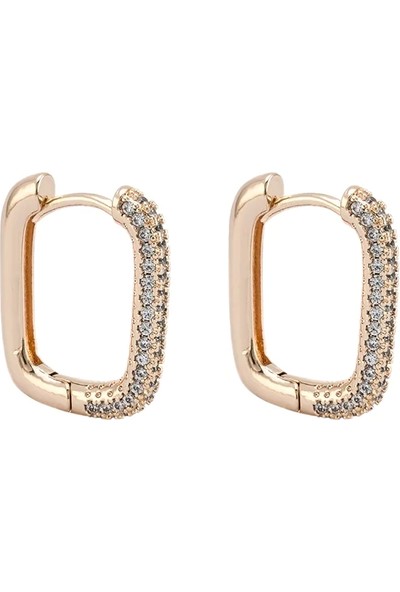 TUE Jewellery Rosegold Kaplama Kare Pave Taşlı Küpe