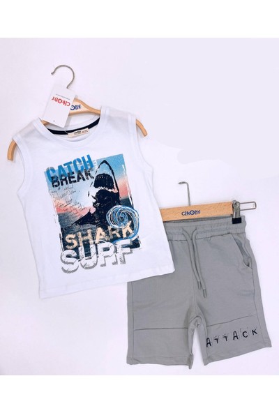 Çikoby Baskili Beyaz Atlet+Şort Takim
