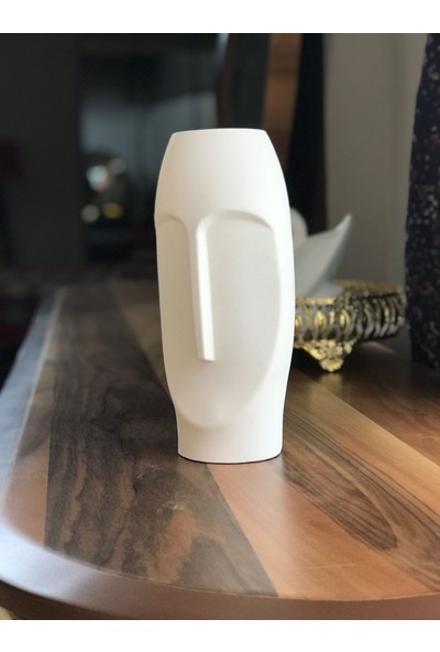 Edda DSG Stoneface Dekoratif Vazo Tekli Beyaz