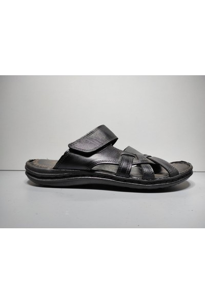 Ezel By Osso Erkek Siyah Hakiki Deri Comfort Taban Yumuşak Tabanlı Erkek Terliği