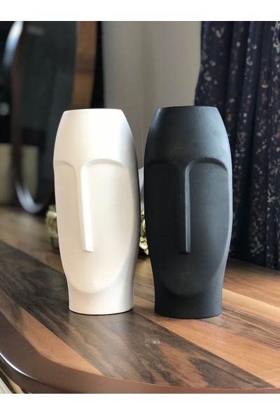 Edda DSG Stonface Dekoratif Vazo 2'li Siyah Beyaz Edda DSG Stonface Dekoratif Vazo 2'li Siyah Beyaz