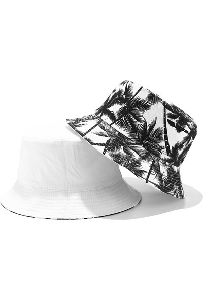 Hsexcel Canvas Buck Hat Erkek ve Kadınlar Modaya Baskılı Baskılı Hindistan Cevizi Ağacı Çift Taraflı Giyim Kova Şapkası Açık Seyahat Güneş Şapkası (Yurt Dışından)