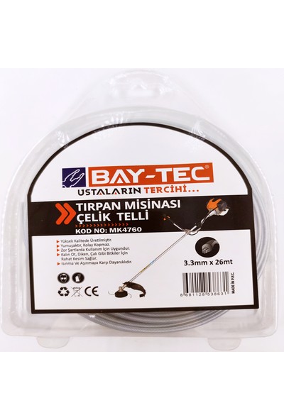 Bay-Tec Tırpan Misinası Çelik Telli 3,3 mm x 26 Metre MK4760 Profesyonel Ürün Bay-Tec Tırpan Misinası Çelik Telli 3,3 mm x 26 Metre MK4760 Profesyonel Ürün