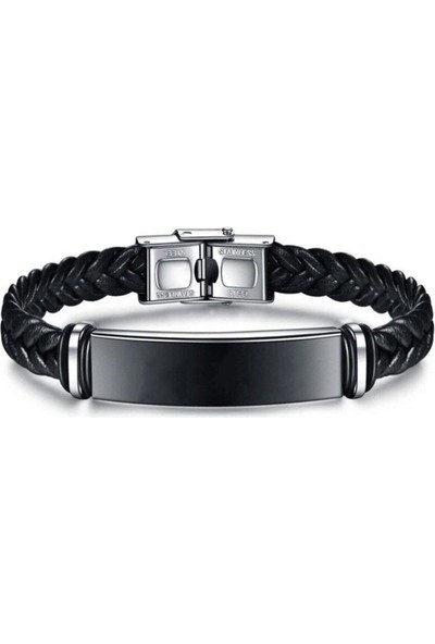 The Collection Örgü Deri Siyah Çelik Erkek Bileklik The Collection Örgü Deri Siyah Çelik Erkek Bileklik