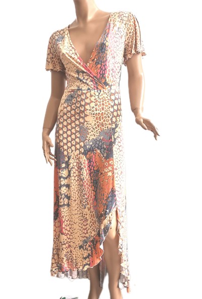 Boutiqua Kruvaze Leopar Desenli Likralı Viskos Elbise Boutiqua Kruvaze Leopar Desenli Likralı Viskos Elbise