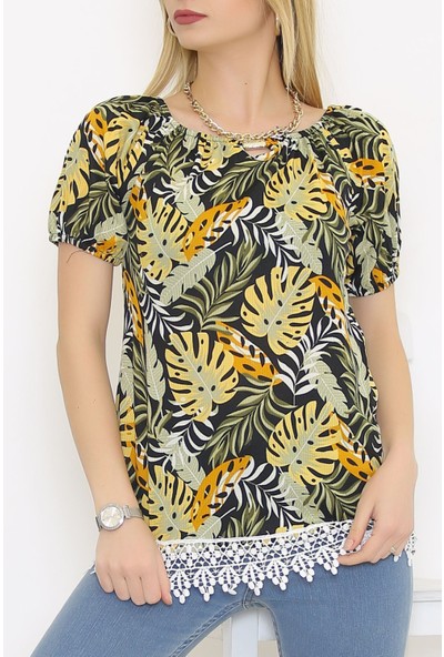 Aygi Yaka Lastikli Bluz Yeşilhardal