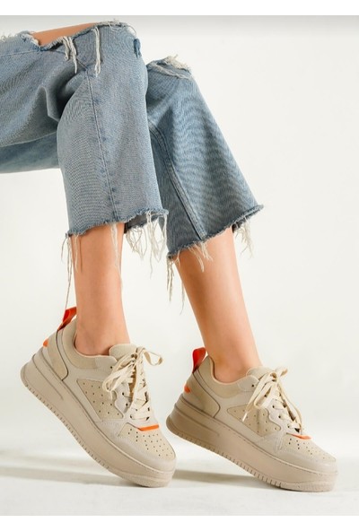 Tubi Bella Butik Kadın Gizli Dolgu Topuk Kahverengi Spor Ayakkabı