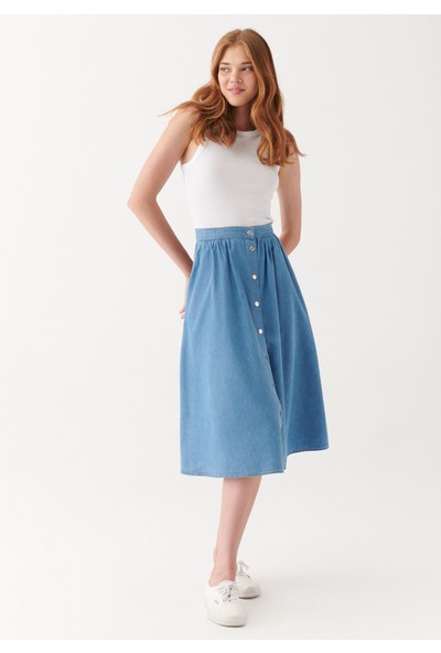 Mavi Uzun Indigo Etek
