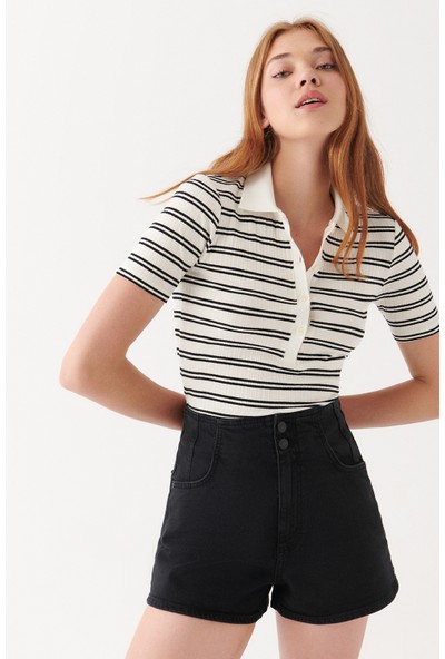 Mavi Siyah Çizgili Polo Tişört