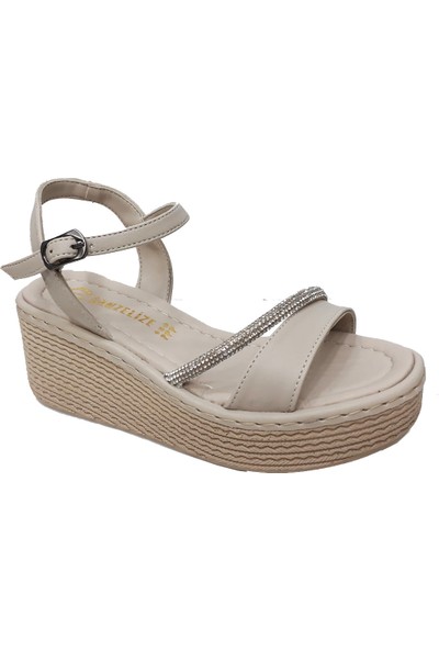 Şanzelize 105 Deri Taşlı Dolgu Taban Kadın Sandalet
