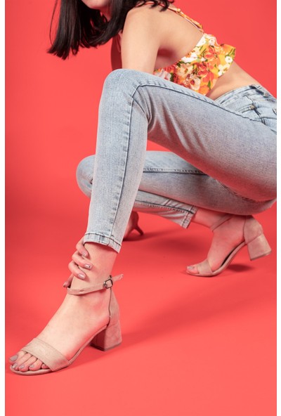 Riccon Nude Süet Kadın Topuklu Sandalet 0012375