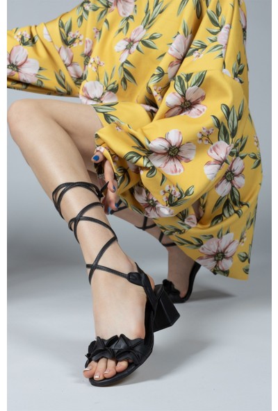 Riccon Siyah Cilt Kadın Sandalet 0012501