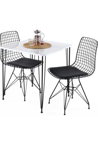 Trendy Assel White Dreams Mutfak Balkon Masası 2 Adet Tel Sandalye Trendy Assel White Dreams Mutfak Balkon Masası 2 Adet Tel Sandalye