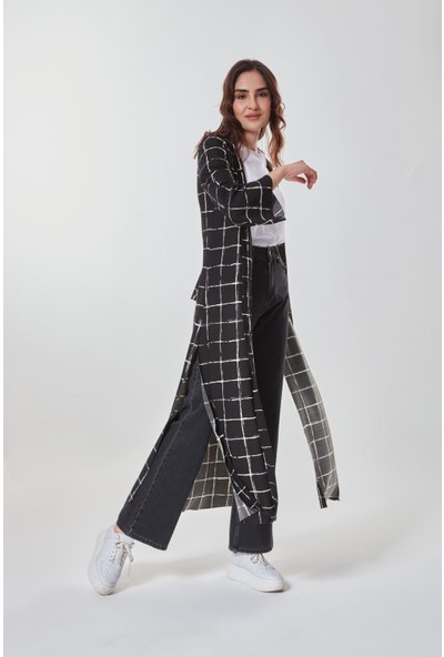 Meys Kare Desenli Uzun Hırka