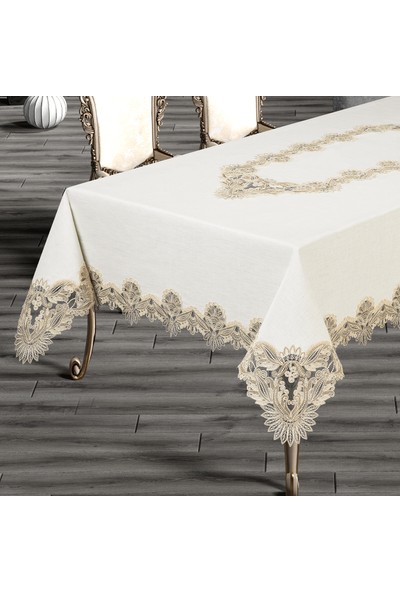 Scarlet Silva Keten Fransız Dantelli Masa Örtüsü
