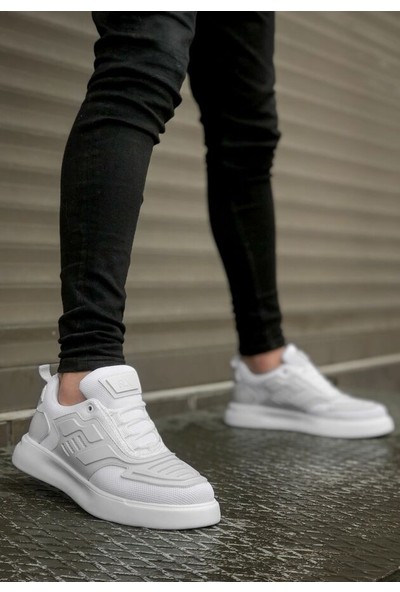 Pabucmarketi Erkek Beyaz Bağcıklı Yüksek Taban Spor Ayakkabı
