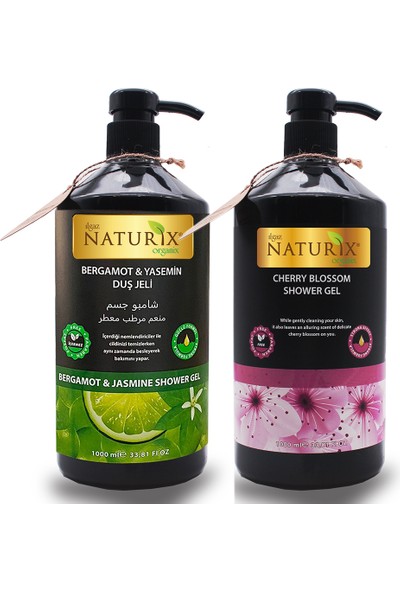 Naturix 2'li Set Organik Japon Kirazı Duş Jeli 1000 ml + Yasemin & Bergamot Otu Özlü Duş Jeli 1000 ml Naturix 2'li Set Organik Japon Kirazı Duş Jeli 1000 ml + Yasemin & Bergamot Otu Özlü Duş Jeli 1000 ml
